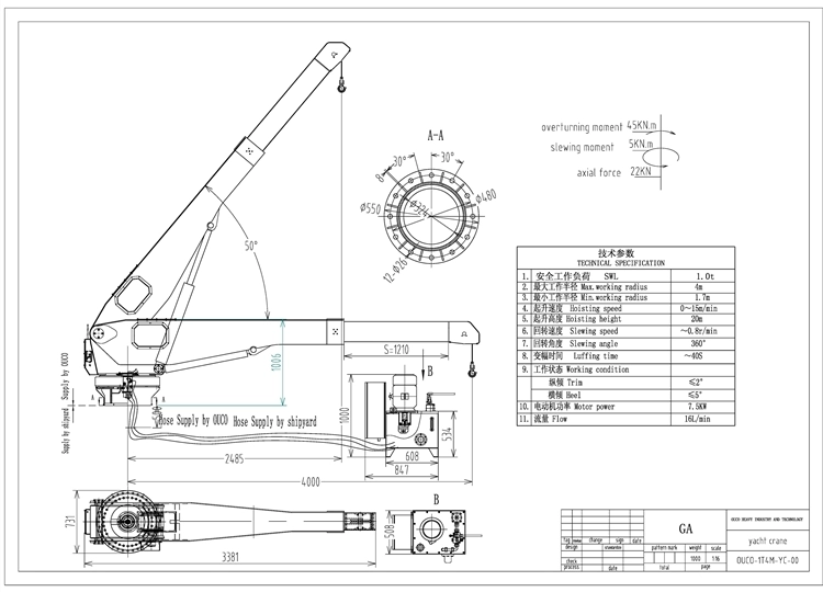 Ccs Certificated Telescopic Boom Yacht Marine Crane, High Quality Ccs ...