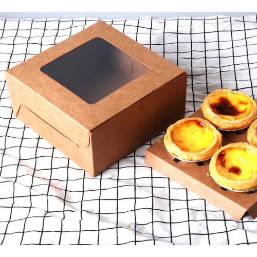 Kraft Paper Cup Cake Egg Tart Food Box Packing With Window, High ...