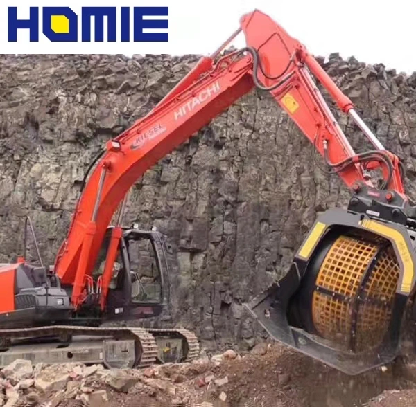 Matching 16-20t Excavator Mounted Rotary Screening Buckets For Soil ...