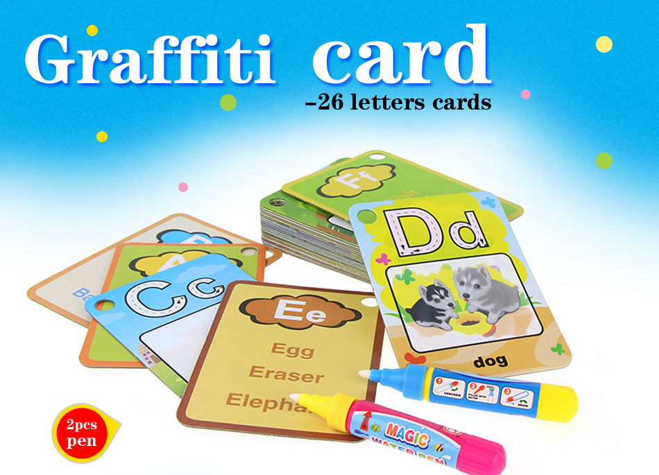 English Alphabet Water Drawing Cards Painting Boards & 2 Pens Water ...