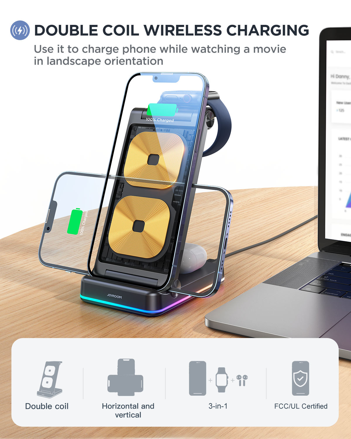 Joyroom 3-in-1 Fast Charging 15w Usb Wireless Multifunction Charger ...