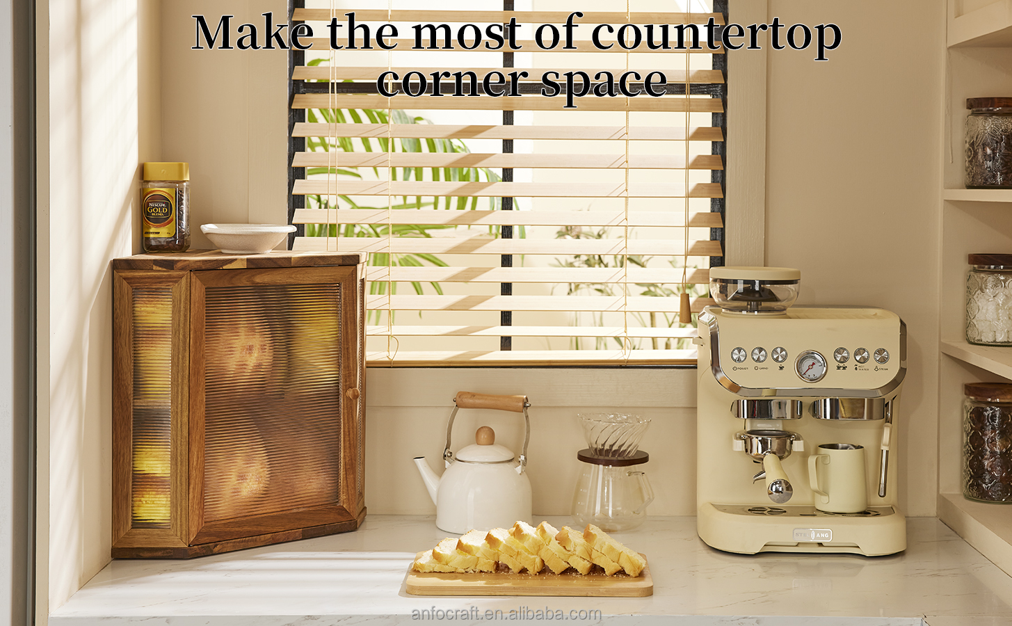 Bamboo Kitchen Counter Corner Storage Bin - Natural Acacia Wood, High ...