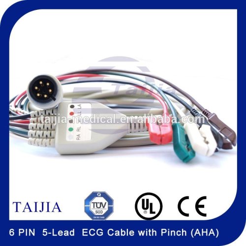 Universal 6 Pin 5-lead Ecg Cable With Pinch (aha), High Quality ...