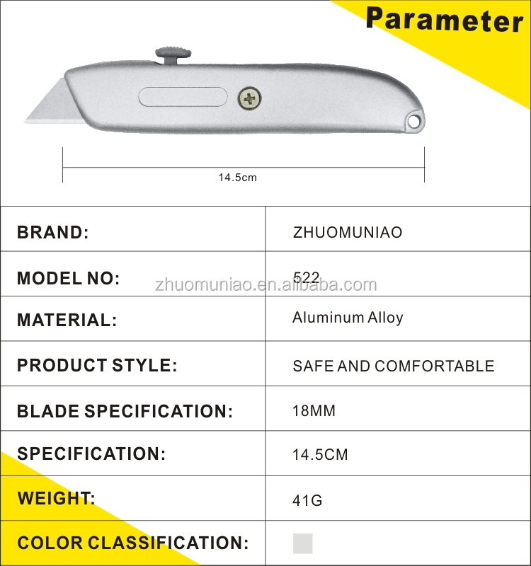 Aluminum Fixed Blade Knives Safety Box Cutter Tools, High Quality ...