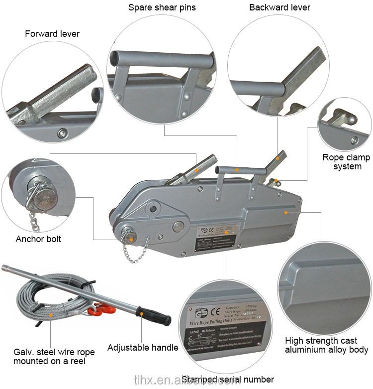 Manual Tirfor Wire Rope Winch, High Quality Manual Tirfor Wire Rope ...