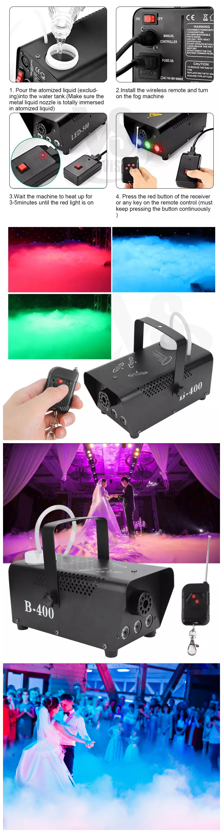 Mini 500w Led Rgb Wireless Remote Control Fog Machine For Parties ...