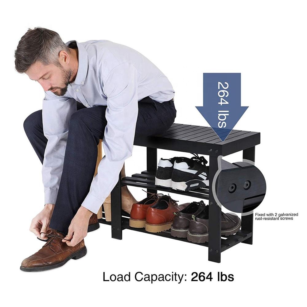 2-tier Shoe Rack Bench Bamboo For Entryway, High Quality 2-tier Shoe ...