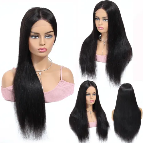Double Drawn Indian Human Hair Lace Front Closure Wig Virgin Remy Raw