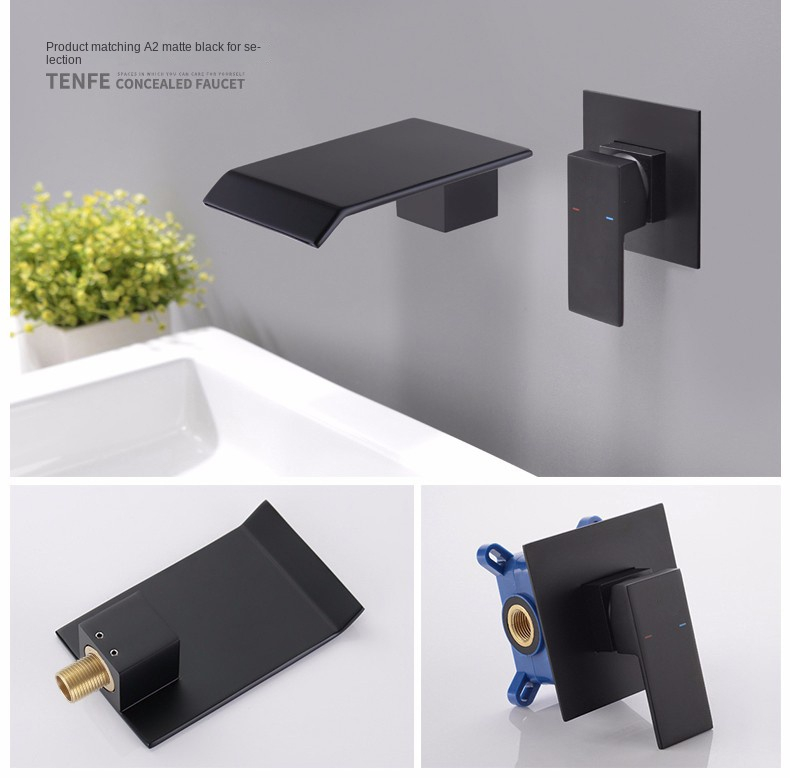 Wall Mounted Concealed Grey Waterfall Basin Faucet, High Quality Wall ...