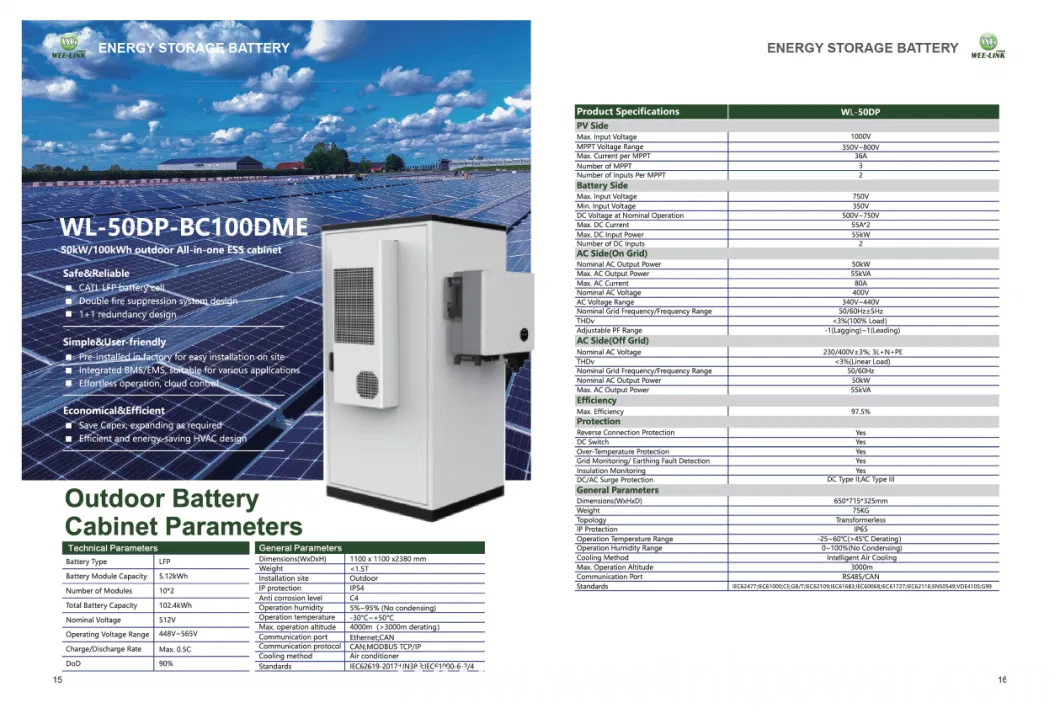 50kw/100kwh Outdoor Ess Power Battery Cabinet China Manufacturer