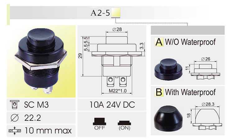 10A 24V DC Waterproof Momentary Push Button Switch China Manufacturers ...