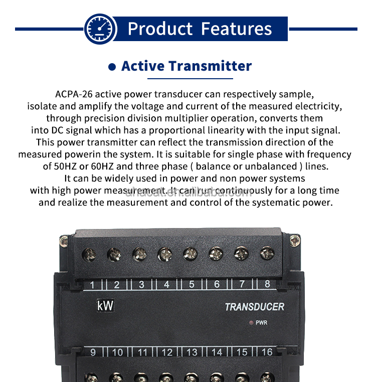 3 Phase Power Transducer Active 5a/100v 4-20ma Rs485 Output Isolated ...