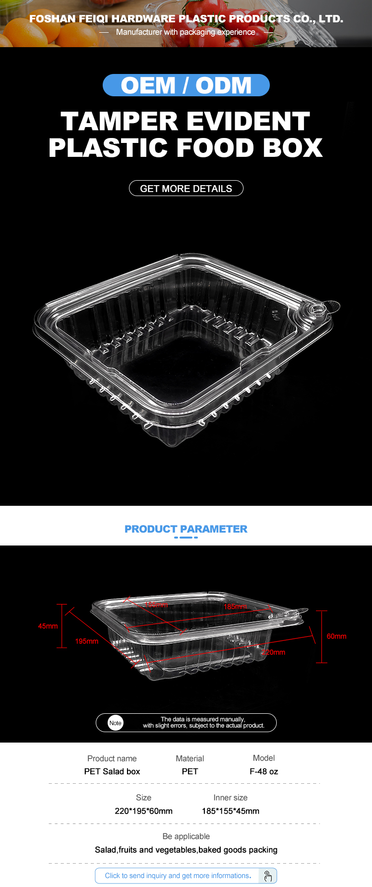 Rectangle Clear Plastic Hinged Tamper-evident Food Container, High ...