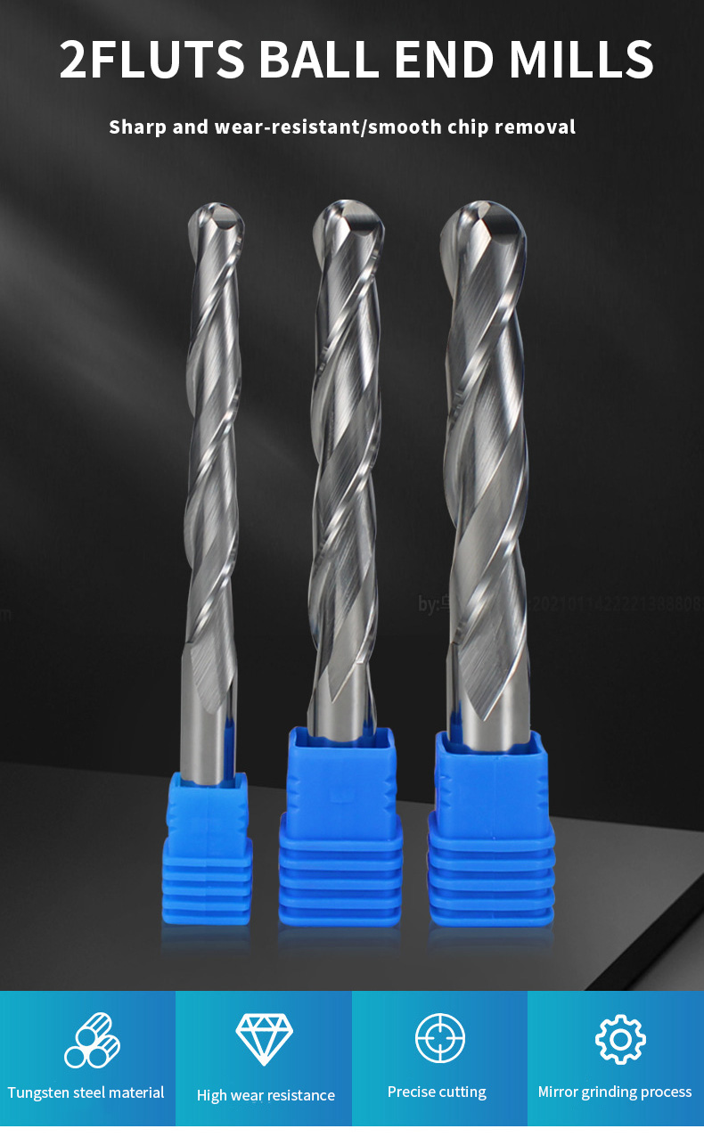 Wood Cnc Router Solid Carbide 2 Flutes Ball Nose Endmill Cutter, High ...