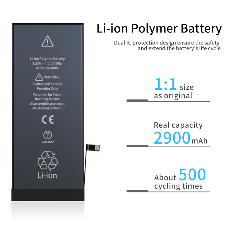 Black Battery Portable Mobile Phone Batteries 2900mah Lithium 0 Cycle ...