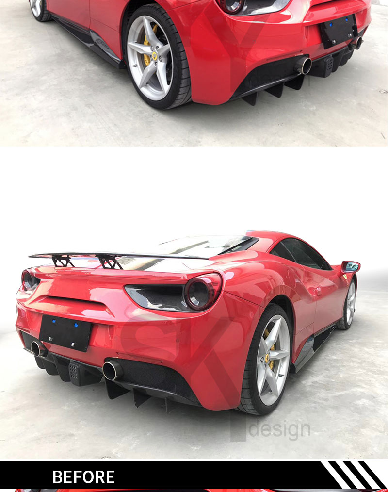 Ferrari 488 Carbon Fiber Rear Diffuser Lip Spoiler Kit, High Quality ...