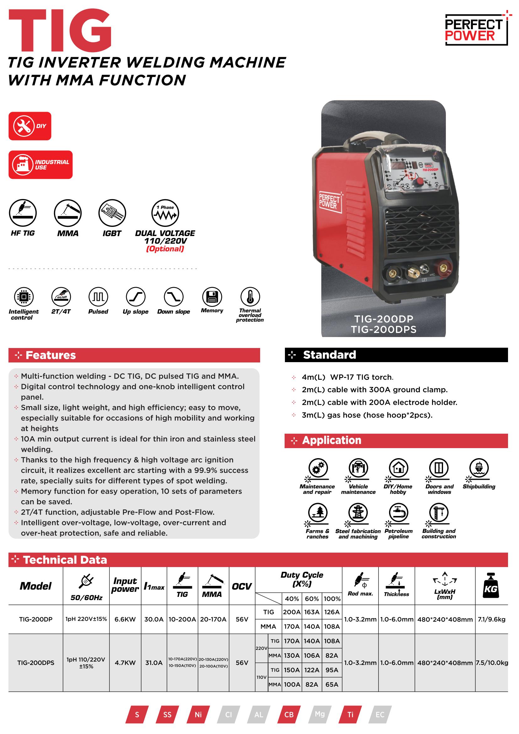Portable Pulsed Tig Welder Tig-200dp: Igbt Tig/mma 2t/4t Welding ...