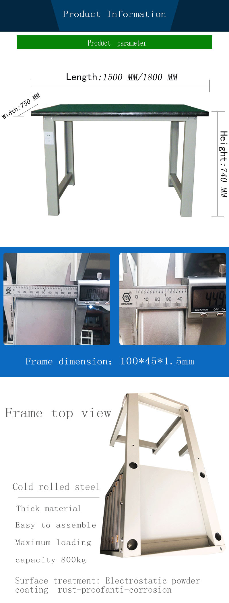Heavy Duty Steel Frame And Wood Esd Table Top Workbench For Industry ...