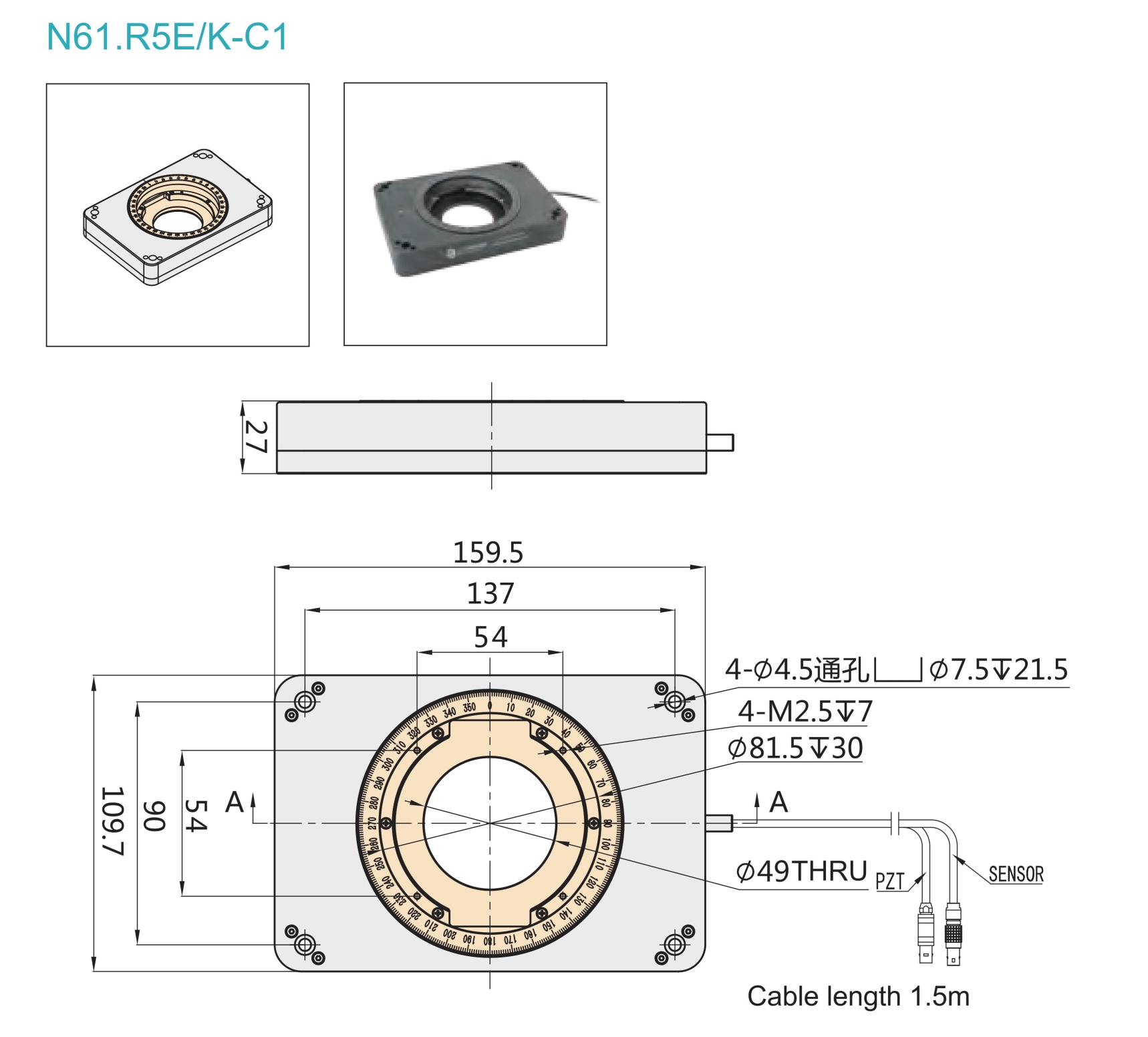 N61.r5e-c1 Piezo Motor Driven 360° Rotation Stage With 5°/s Speed And ...