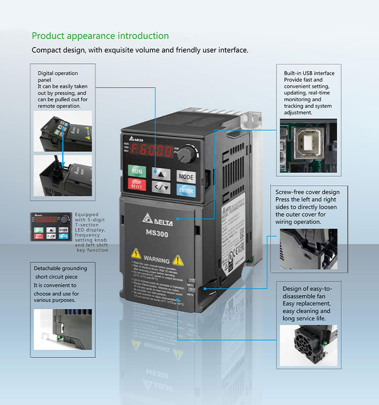 Delta Vfd-el Series Inverter Drive - 150v To 460v, 0.2kw-22kw Vfd Ms300 ...