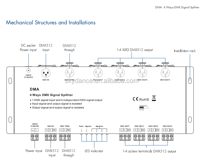 Skydance Dma 4 Channel Dmx Splitter And Signal Amplifier, High Quality ...