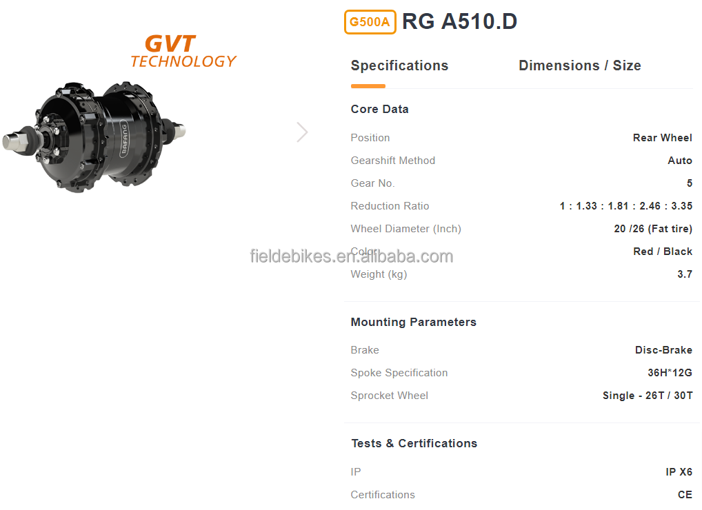 Fieldebikes Bafang Rg A510.d Gear Hub 5 Speed Auto-shift For M630 Fat ...