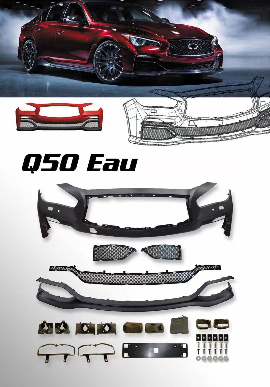 Front Rear Bumper Body Kits For Infiniti Q50 Eau Rouge 2013-2019, High ...