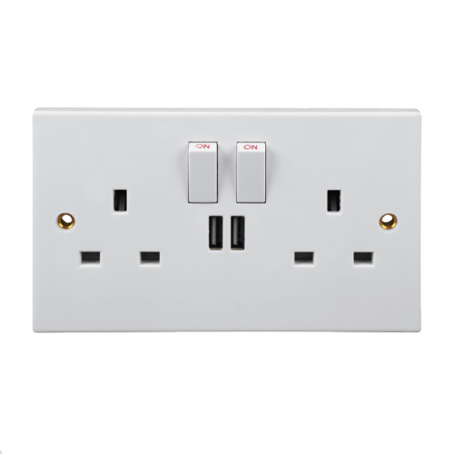 2 Gang 13a Switched Socket With Usb, High Quality 2 Gang 13a Switched ...