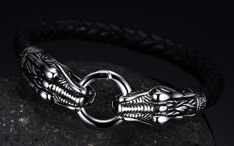 망 Double Dragon Head Charms Hook 가죽 팔찌, Bossgoo.com의 고품질 망 Double ...