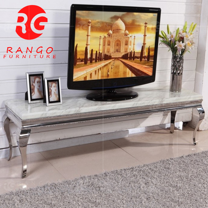 Stainless Steel Base With White Marble Top Tv Unit, High Quality ...
