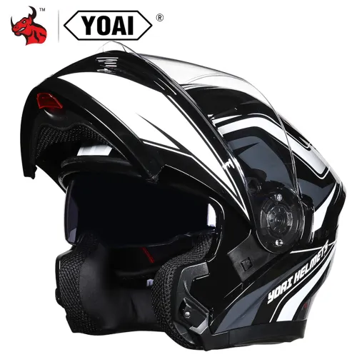 Yoai Motorcycle Helmet Flip Up Motocross Helmets Men Full Face Moto ...