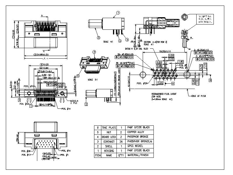 0.8mm Pitch 26pin Mini Mdr เชื่อมต่อ คุณภาพสูง 0.8mm Pitch 26pin Mini ...