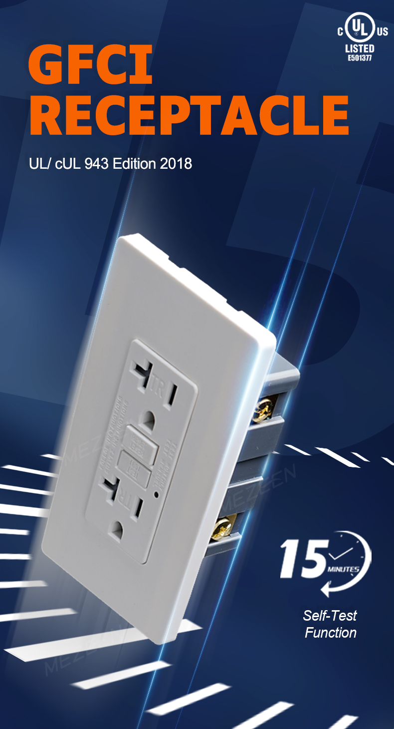 American Style 20a Gfci Auto Test Duplex Receptacle With Led Indicator ...