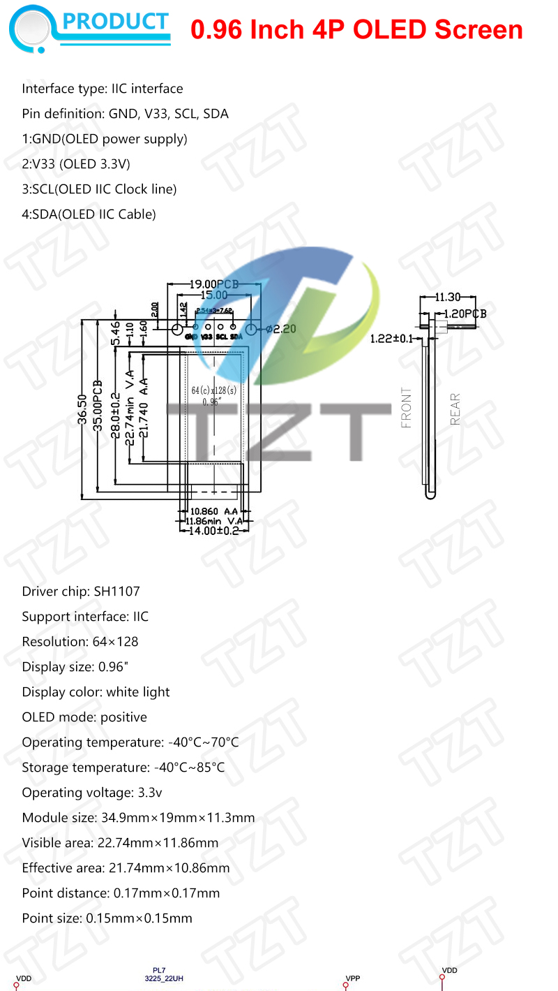 0.96 Inch Oled Display Module 64x128 Ssd1107 For Arduino, High Quality ...