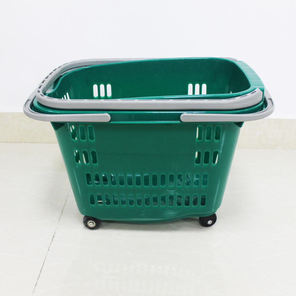 Wholesale Supermarket Plastic Shopping Basket With Wheels, High Quality ...