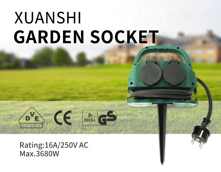 4 Way German Waterproof Ip44 Outdoor Garden Socket With 1.8m Rubber ...