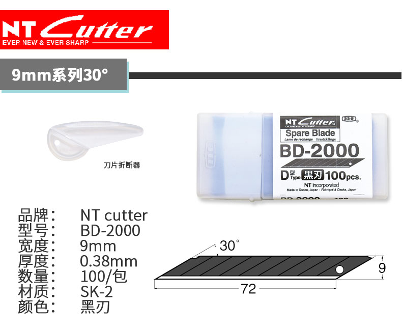 Nt Cutter Bd-2000 30 Black Blade, 9mm Utility Blade, Industrial, Blade ...