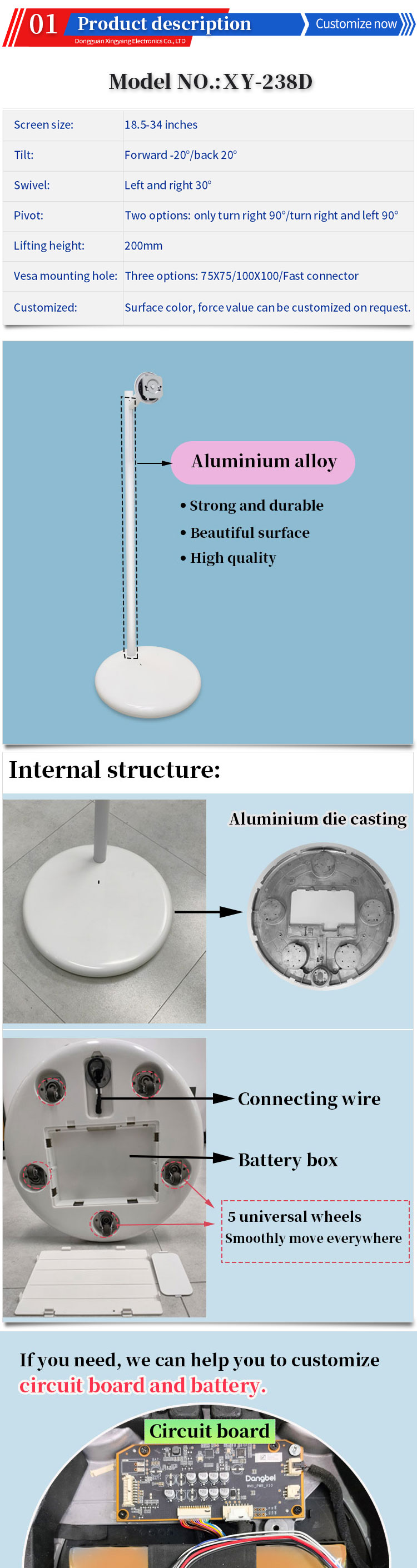 Wheeled Lifting Rotating Computer Monitor Stand With Vesa Mount, High ...
