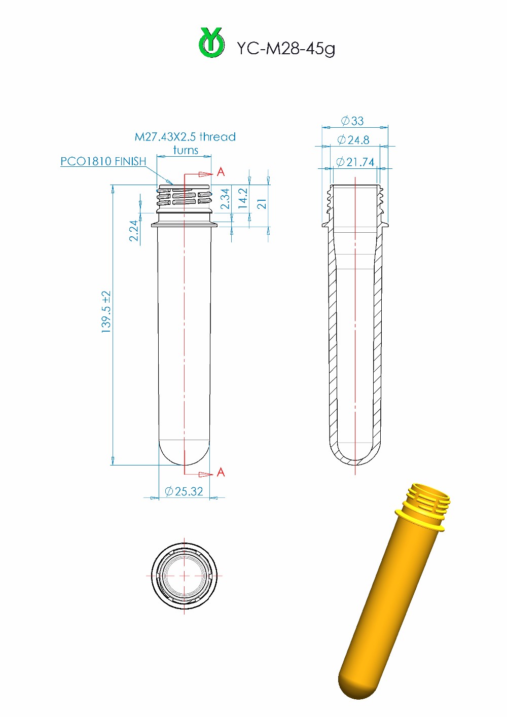 28mm 45g Pco1810 High Neck Pet Preform, High Quality 28mm 45g Pco1810 ...