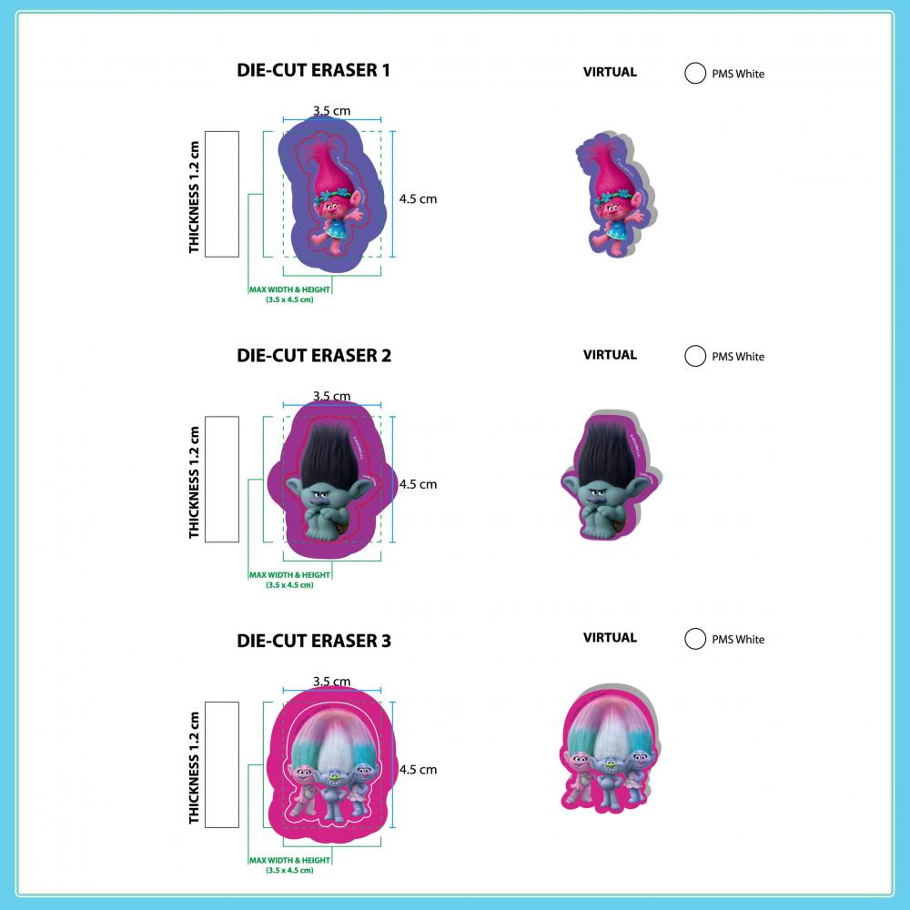 Trolls 3 Pack Erasers (pencil Toppers), High Quality Trolls 3 Pack ...