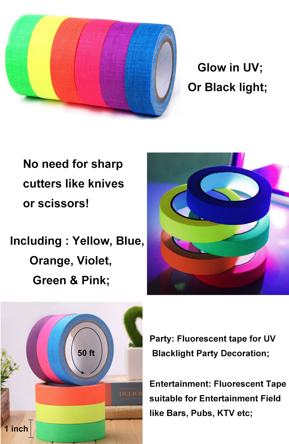 เทปเรืองแสง Uv Reactive Black Light Tape คุณภาพสูง เทปเรืองแสง Uv ...