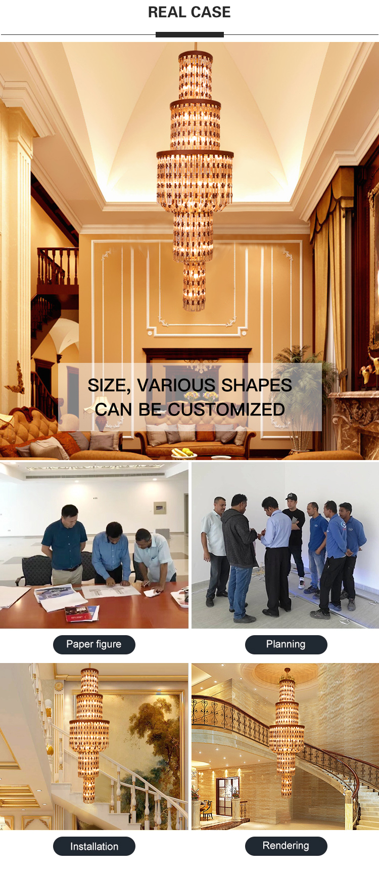 บันไดดีไซน์ทันสมัยขนาดใหญ่ K9 Crystal Led Chandelier คุณภาพสูง บันได ...