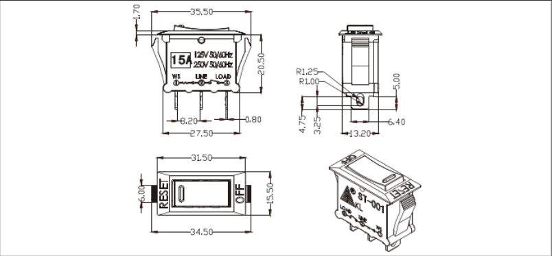 10a 250v Overload Protection Rocker Switch With Light, High Quality 10a ...
