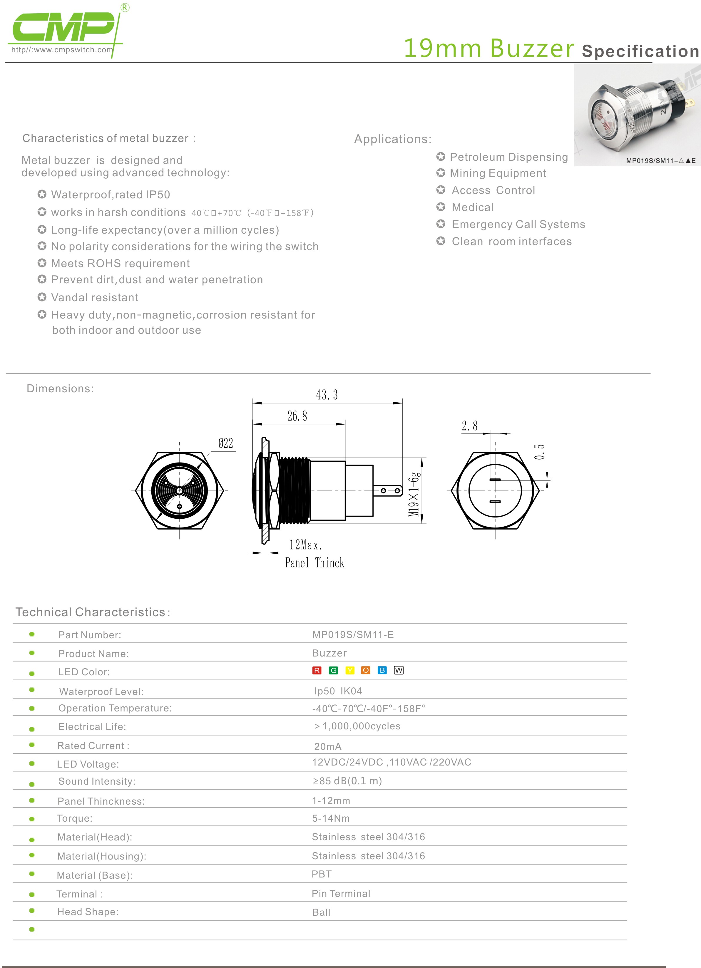 Metal Waterproof Buzzer With Ring Led, High Quality Metal Waterproof ...