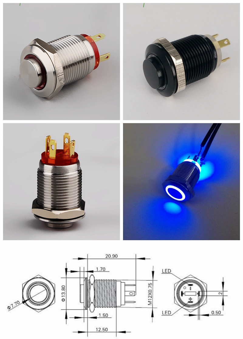 Cmp Metal Stainless Anti-vandal Momentary 12mm Illuminated Push Button ...