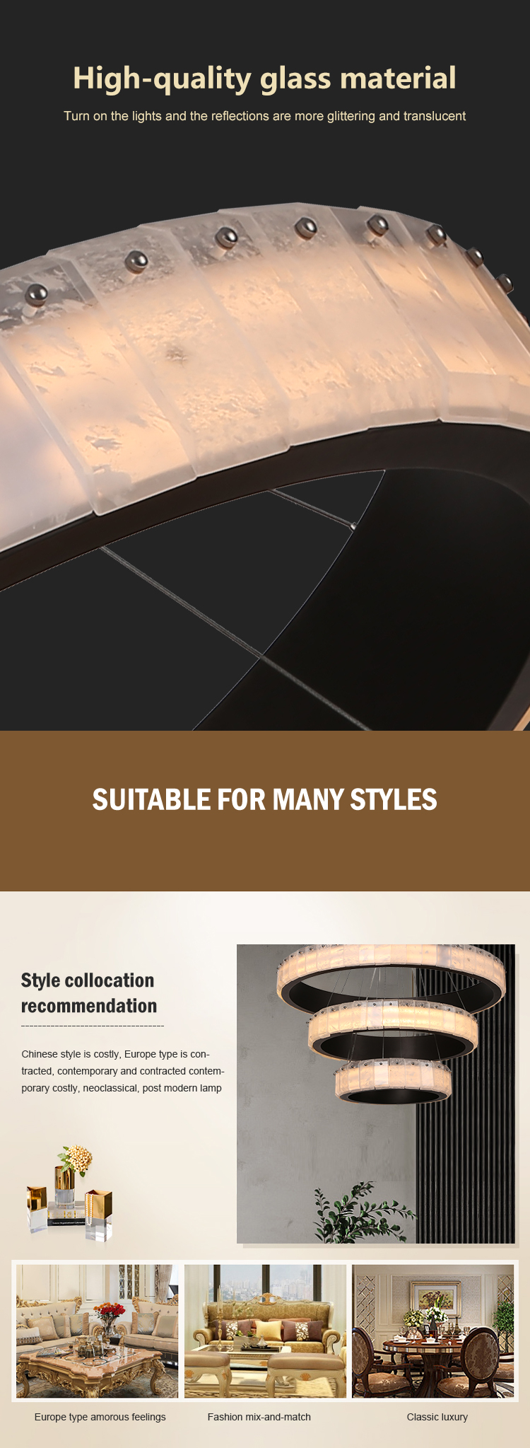 Elegant Indoor Living Room Round Glass Led Chandelier, High Quality ...